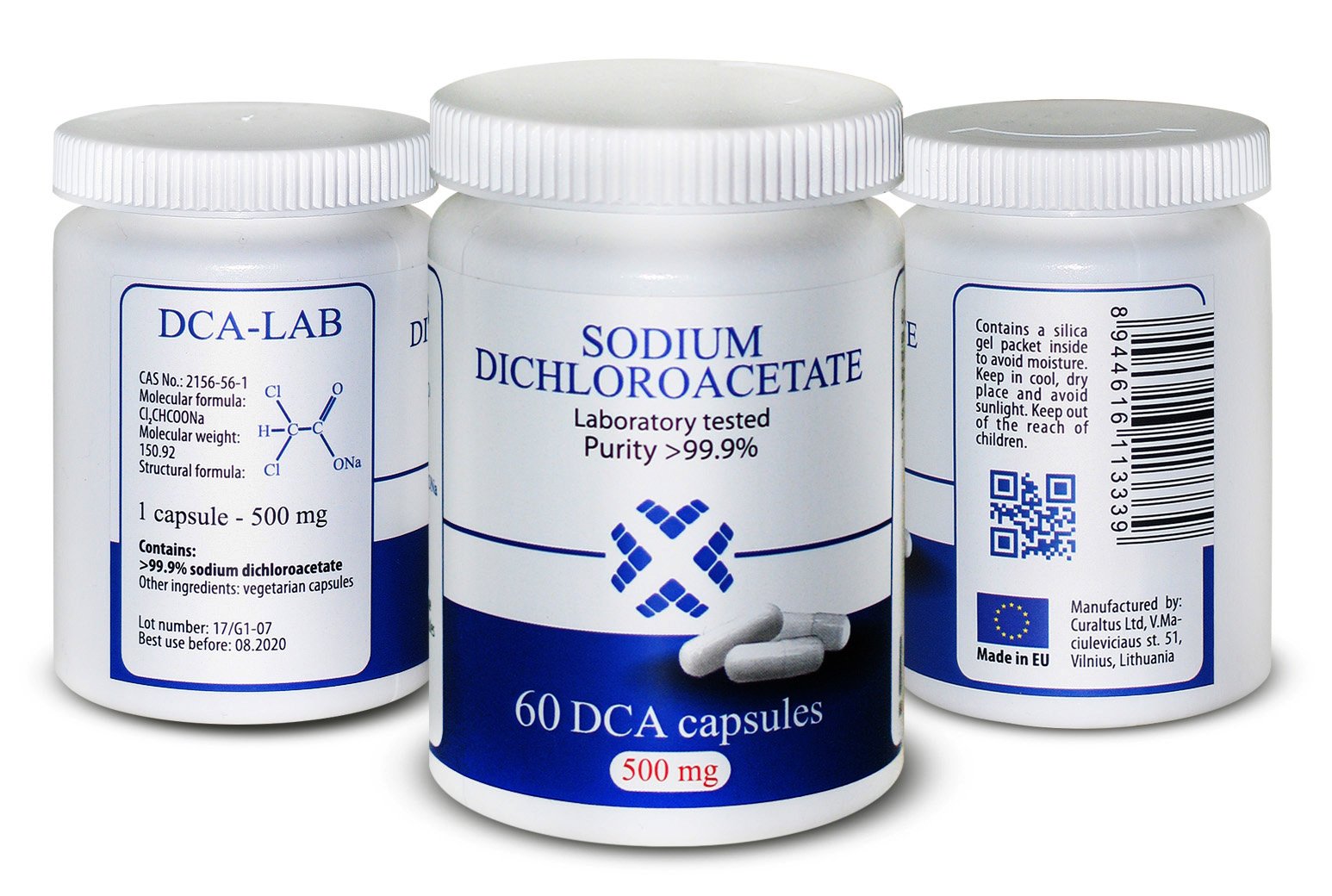 DCA - Sodium Dichloroacetate 500mg, 60 Capsules, Purity >99.9%, Made in Europe, by DCA-LAB, Certificate of Analysis Included, Tested in a Certified Laboratory, Buy Directly from Manufacturer