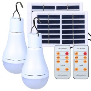 ccgkx solar light bulbs rechargeable with remote timer, 4 modes solar powered lantern for indoor&outdoor chicken coop hurricane emergency lighting hiking camping (white, 300lm-2pack)