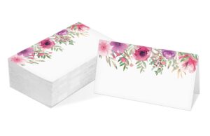 table place card, watercolor floral themed tent style cards, pack of 25 half-fold reception place card, perfect for wedding, bridal & baby shower, party, birthday, banquet and special events a38