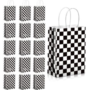 epakh 16 pcs checkered racing treat bags race car party favors bag with handles black and white checkered racing flag candy bags goodie bags for race car themed birthday party supplies