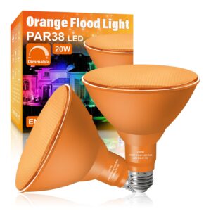 loxyee par38 flood orange light bulb,2 pack-dimmable,e26 base orange flood light outoor(20w replace to 200w),orange light bulb for outside,halleween,orange decor,christmas,holiday lighting.