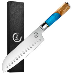 fukep santoku knife kitchen knife ultra sharp santoku knife 7 inch - high carbon stainless steel - ergonomic resin handle, best choice for home kitchen chef knife, blue