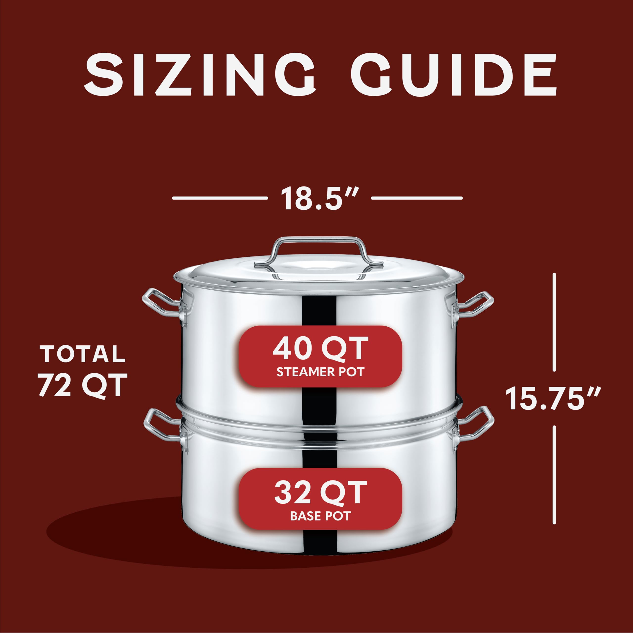 CONCORD Extra Large Outdoor Stainless Steel Stock Pot Steamer and Braiser Combo. Great for steaming oysters, crab, crawfish and more (40 QT)