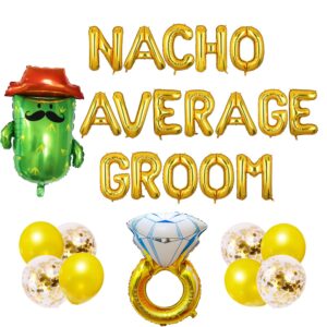 nacho average groom mexican themed bachelor engagement wedding party decorations, cinco de mayo bachelor party decorations, fiesta themed groom men funny cactus taco bout love bridal shower balloons