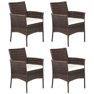 relax4life wicker patio chairs set of 4, indoor outdoor pe rattan armchairs w/cane back, seat cushions for bistro porch poolside, 360lbs weight capacity, 4 pack outdoor dining chairs (4, brown+beige)