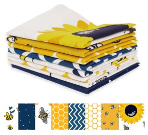 soimoi 8 pc fat quarter bundle - bee print 18"x 22" diy patchwork- 100% cotton pre-cut quilting fabric (yellow & blue)