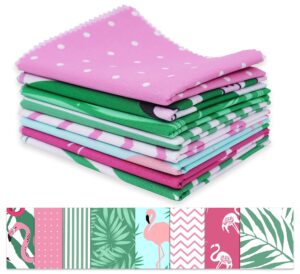 soimoi 8 pc fat quarter bundle - flamingo tropical theme print 18"x 22" diy patchwork- 100% cotton pre-cut quilting fabric (pink & green)