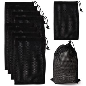 sbyure 10pcs nylon mesh drawstring bag,8 x 11.4 inch nylon mesh bags with drawstrings black nylon mesh bags with cord lock closure for balls and travel laundry bag