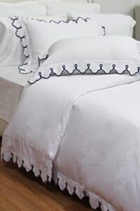 scalloped duvet cover set king white/navy