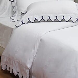 Scalloped Duvet Cover Set King White/Navy