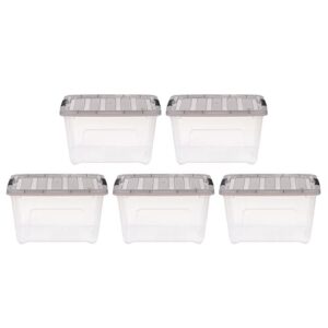 iris usa 5 pack 32 quart stack & pull™ clear plastic storage box with buckles, gray