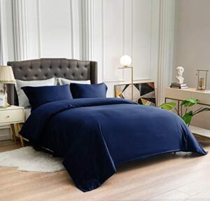 xtream fabric 100% natural cotton duvet set, 1 duvet cover with button closure, 1 fitted sheet 12" deep pocket and 2 pillowcase 800 thread count duvet cover set, duvet sets king size navy blue