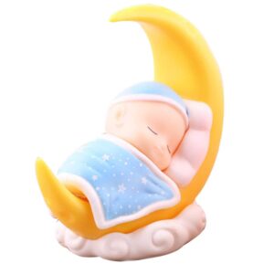 sleeping baby cake topper moon baby figurine cake topper car dashboard ornaments diy crafts mini baby figurine baby shower birthday party decoration for nursery room ca, blue