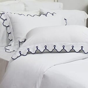 Scalloped Duvet Cover Set King White/Navy