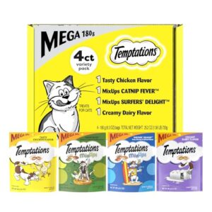 temptations classics and mixups crunchy and soft cat treats variety mega pack, (4) 6.3 oz. pouches