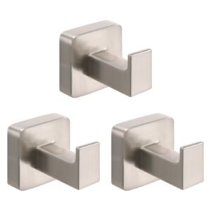 nearmoon bath towel hooks -sus304 stainless steel square clothes robe hooks hanger, heavy duty coat hooks for bathroom livingroom hotel kitchen garage, wall mounted - 3 pack (brushed nickel)