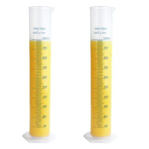 akolafe 2 pack 1000ml plastic graduated cylinder, transparent measuring cylinder set, science measuring test tube flask with 2-sided marking & pour spout, for science projects, laboratory supplies