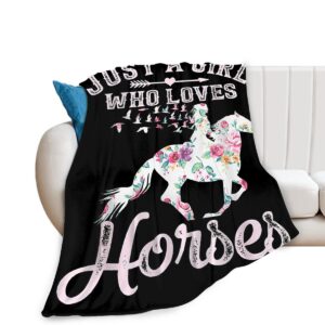 citari just a girl who loves horses blanket horse flower throw blanket for girls super soft warm cozy fleece plush bedding ​blanket horse gifts for women kids adults couch sofa 40"x50"