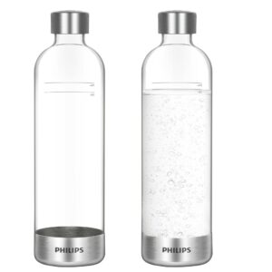 PHILIPS Carbonating Bottles, 1L Twin Pack Reusable PET Sparkling Water Bottles Compatible Sparkling Water Maker, 2 Pack