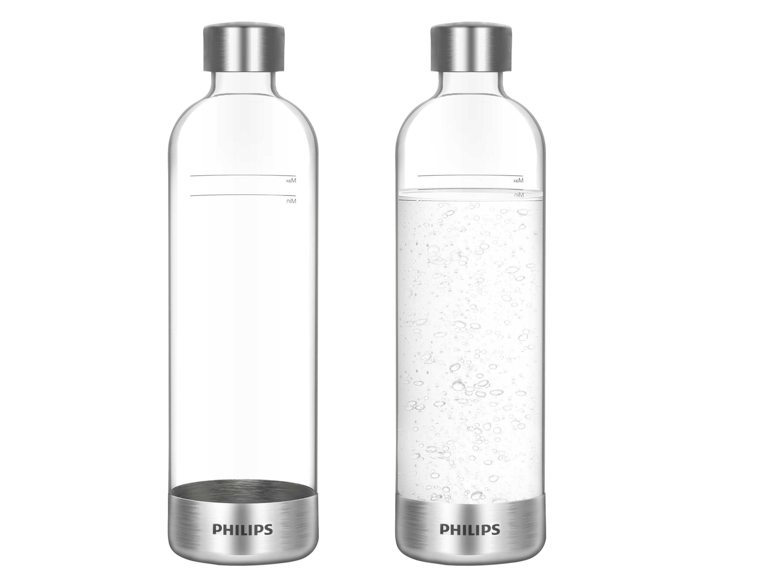 PHILIPS Carbonating Bottles, 1L Twin Pack Reusable PET Sparkling Water Bottles Compatible Sparkling Water Maker, 2 Pack