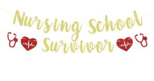 gold glitter nursing school survivor banner, class of 2025 rn/earned it/nurse call the shots, 2025 nursing school graduation party decorations supplies