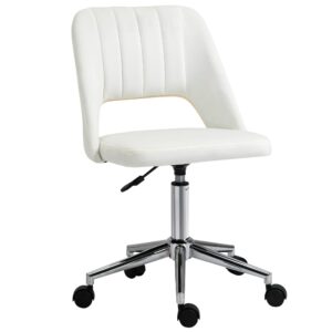 vinsetto modern mid back office chair with velvet fabric, swivel computer armless desk chair with hollow back design for home office, cream white