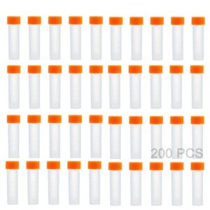 laniakea 200pcs plastic test tubes with screw cap, 5ml small plastic vials centrifuge test tube, plastic frozen test tubes, vial screw orange seal capfor office school laboratory chemistry