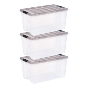 iris usa 72 quart stack & pull clear storage box, gray, 3 pack