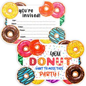 30 donut party invitations with envelopes - donut birthday party decorations supplies