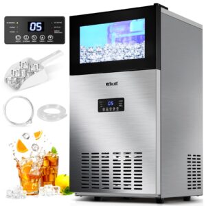 upgraded commercial ice maker machine 130lbs/24h with 35lbs storage bin,15inch wide ready in 11-20 mins under counter/freestanding stainless steel gravity drainage large ice machine