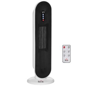 homcom ceramic space heater, indoor tower heater with 45 degree oscillation, remote control, 24h timer, tip-over and overheating protection, 1500w/1000w