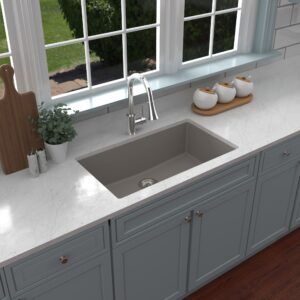 karran qu-812 undermount 32.5 in. large single bowl quartz kitchen sink in concrete