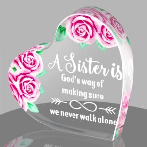 sister gift heart keepsake and paperweight from sister brother, a sister is god's way of making sure we never walk alone birthday friendship gift for women friends, bff, little big sister