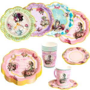 alice and wonderland paper plates and cups paper saucers mad hatter tea party alice party decorations decor baby shower birthday favor supplies