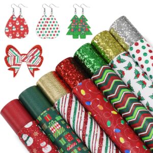 whaline 14pcs christmas faux leather sheet red green gold silver synthetic leather christmas theme pattern glitter fabric crafts for earring hair bow holiday craft gift diy, 8.3 x 6.3 inch