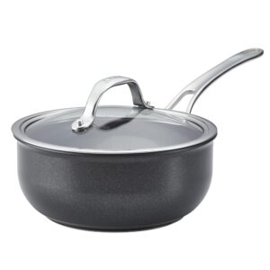 anolon x seartech aluminum nonstick cookware saucier with lid, 2.5 quart, super dark gray