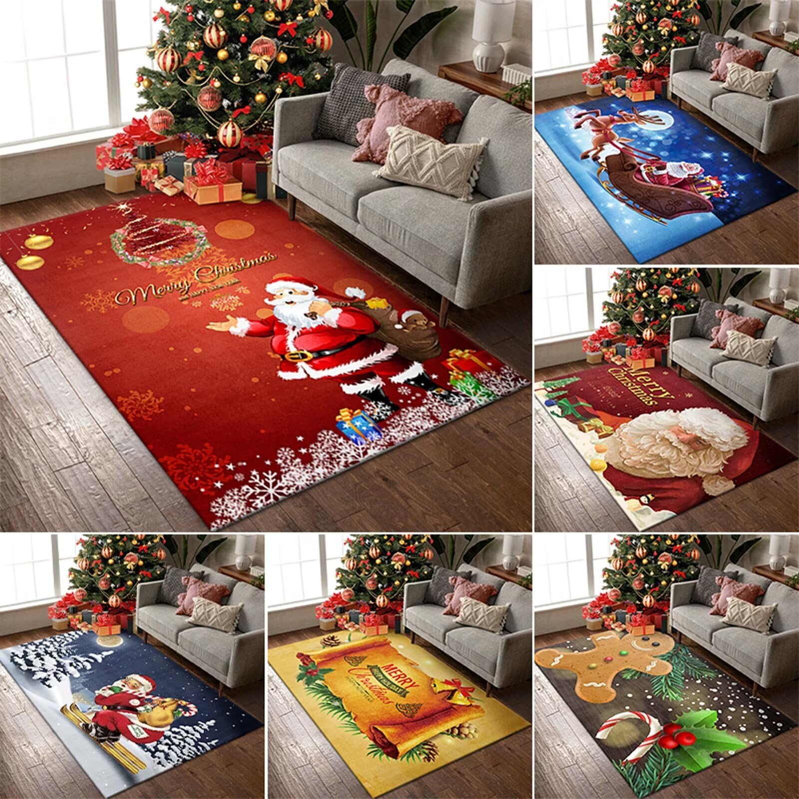 Christmas Blue Area Rugs Christmas Santa Claus Elk Carpet for Living Room Bedroom Floor Mat Throw Rug 59x40 inch