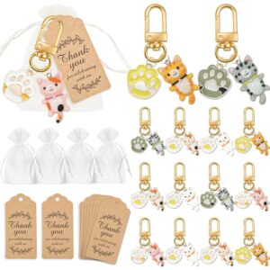 banballon 12 pack cat party favors, cute cat hanging keychain decoration with organza bags thank you kraft tags for party favors classroom prizes cat themed birthday party gifts