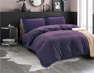 xtream fabric 100% natural cotton duvet set, 1 duvet cover with button closure, 1 fitted sheet 21" deep pocket and 2 pillowcase 800 thread count duvet cover set, duvet sets full size purple