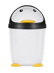 penguin plastic trash can with lid bedroom 7.5 liter /2 gallon garbage can children room garbage can swing lid wastebasket dustbin organizer, white