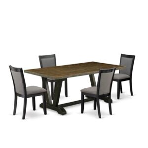 east west furniture v677mz650-5 5 piece kitchen table set includes a rectangle dining room table with v-legs and 4 dark gotham grey linen fabric parsons chairs, 40x72 inch, multi-color