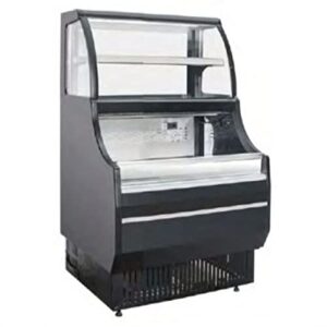 commercial refrigerator open air dual service curved top glass display merchandiser 27" black coffee shop nsf showcase cooler stp-2834