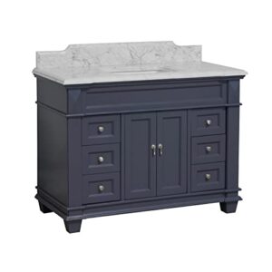 elizabeth 48-inch bathroom vanity (marine gray/carrara): includes marine gray cabinet with authentic italian carrara marble countertop and white ceramic sink