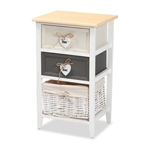 baxton studio diella modern and contemporary multi-colored wood 2-drawer storage unit with basket