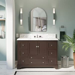 madison 48-inch bathroom vanity (chocolate/carrara): includes chocolate cabinet with authentic italian carrara marble countertop and white ceramic sink