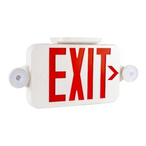 gruenlich led exit sign combo with emergency lights, adjustable heads and double sided, battery backup, ul 924 qualified, ac 120-277v, commercial emergency exit light for business- 1 pack