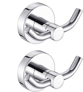 marmolux acc - 2pack chrome bathroom hooks for towels | modern double towel hook design ideal for use as robe & towel hooks, shower wall hooks or kitchen hooks - over door hooks - adhesive hooks