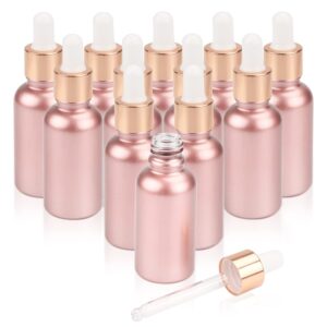 12 pack pink glass dropper bottle essential oils bottle with glass eye dropper perfume sample container glass vials for liquids (30ml/1oz)