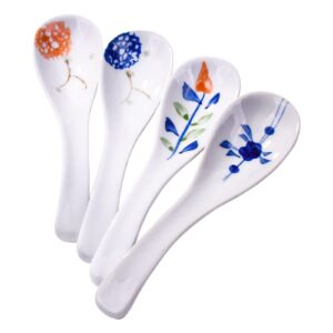 japanese ceramic soup spoons, 4 pieces porcelain spoon for noodle ramen oat