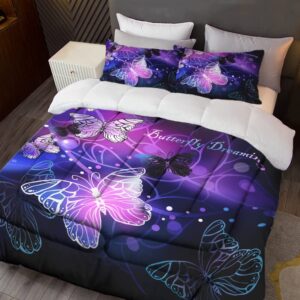 sunnycitron 3d purple butterfly bedding twin comforter set dreamy butterfly comforter set for girls and women, soft, breathable, fade resistant 3 piece- includes 1 comforter and 2 pillowcase